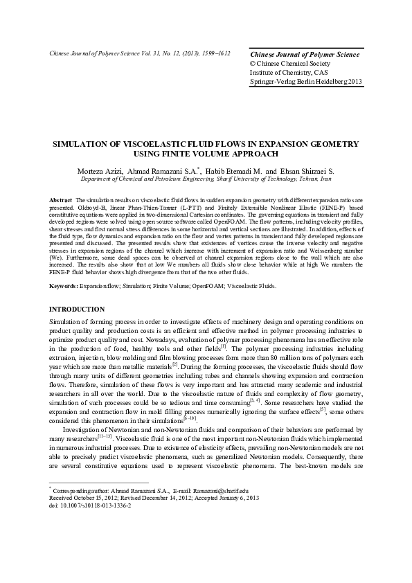 (PDF) Simulation of viscoelastic fluid flows in expansion geometry using finite volume approach