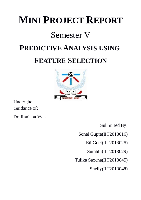 (PDF) PREDICTIVE ANALYSIS USING FEATURE SELECTION