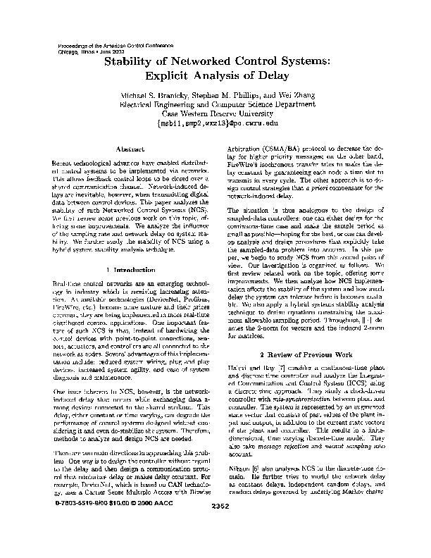 (PDF) Stability of Networked Control Systems: Explicit Analysis of Delay