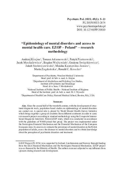 (PDF) Epidemiology of mental disorders and access to mental health care ...