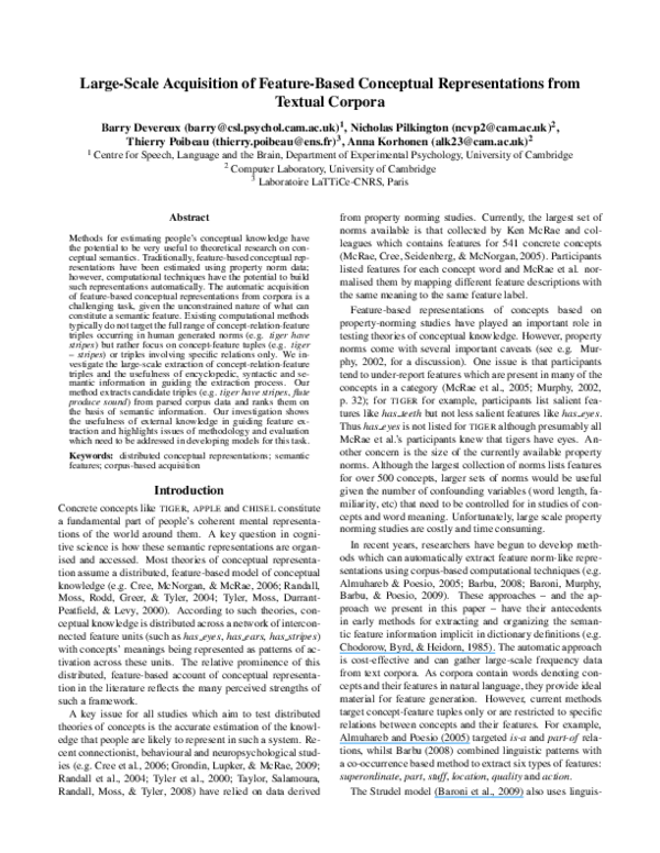 (PDF) Large-Scale Acquisition of Feature-Based Conceptual Representations from Textual Corpora