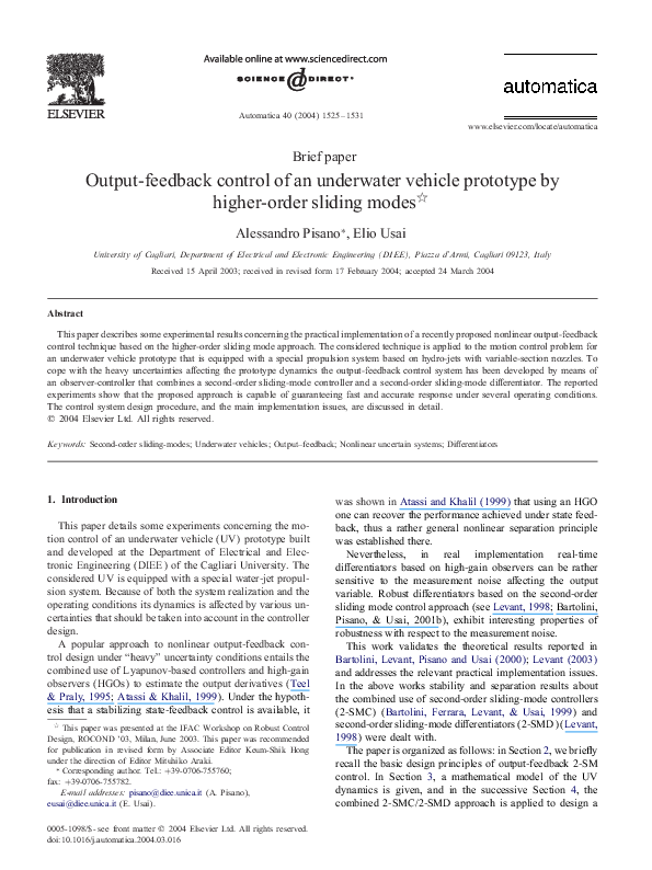 (PDF) Output-feedback control of an underwater vehicle prototype by higher-order sliding modes
