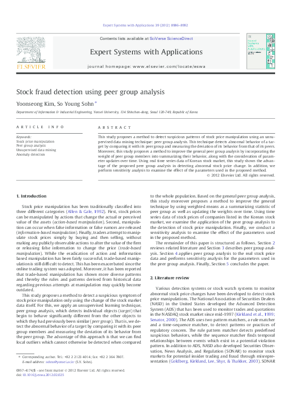 (PDF) Stock fraud detection using peer group analysis