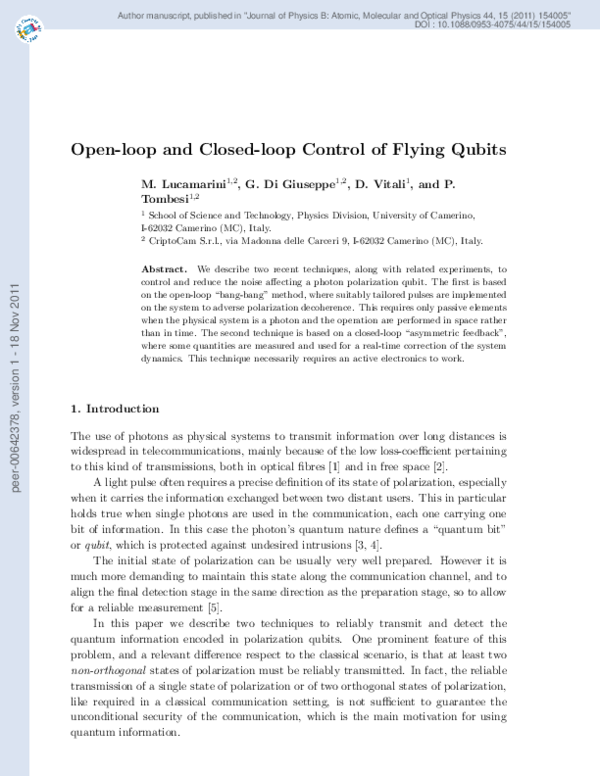 (PDF) Open-loop and closed-loop control of flying qubits