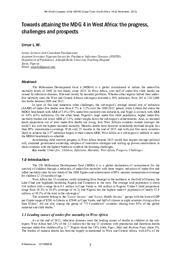 (PDF) Towards attaining the MDG 4 in West Africa: the progress ...