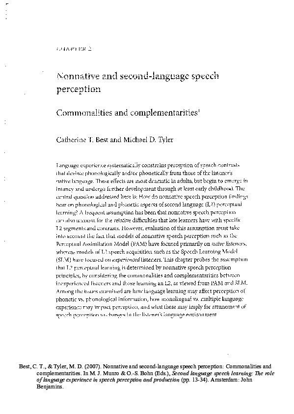 (PDF) Nonnative and second-language speech perception: Commonalities and complementarities