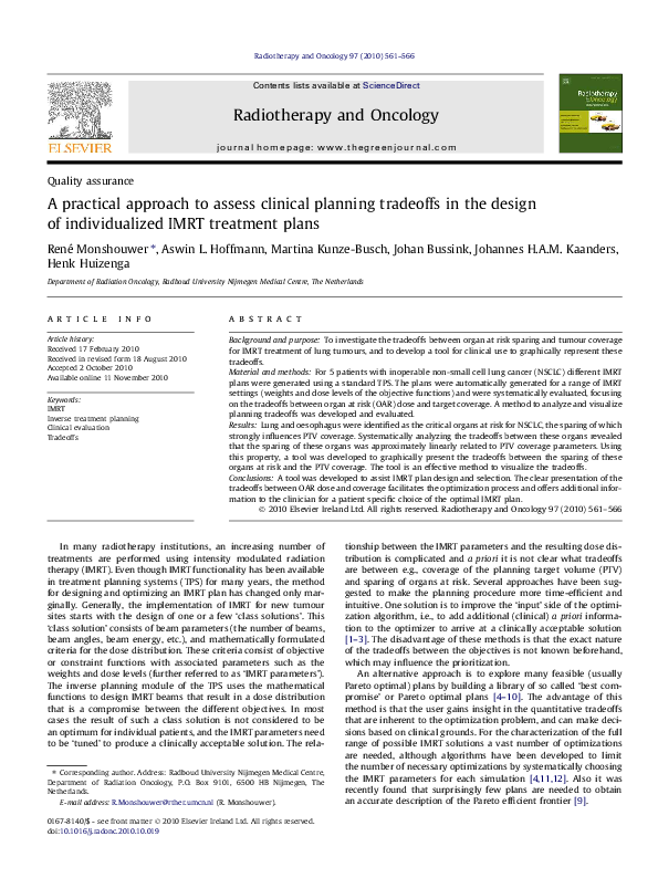 (PDF) A practical approach to assess clinical planning tradeoffs in the ...