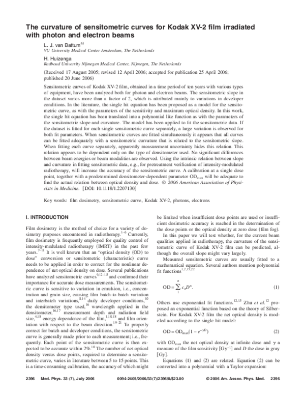 (PDF) The curvature of sensitometric curves for Kodak XV-2 film ...