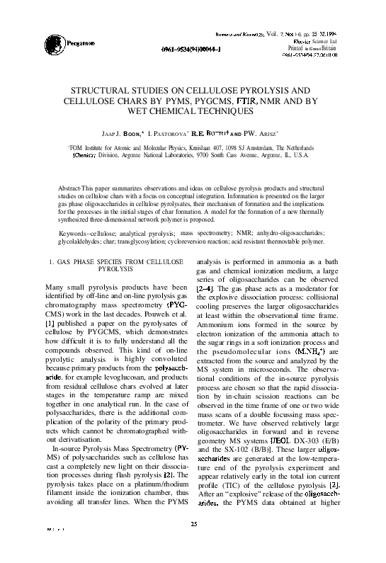 (PDF) Structural studies on cellulose pyrolysis and cellulose chars by ...