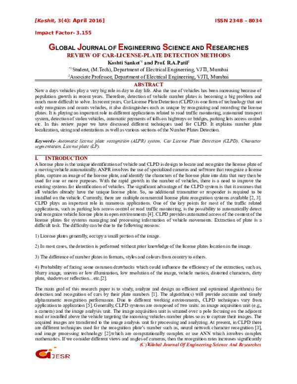 REVIEW OF CAR-LICENSE-PLATE DETECTION METHODS