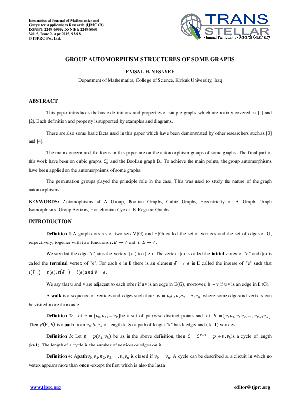 GROUP AUTOMORPHISM STRUCTURES OF SOME GRAPHS