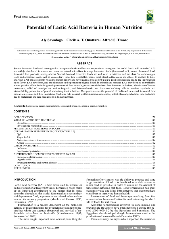 Potential of Lactic Acid Bacteria in Human Nutrition