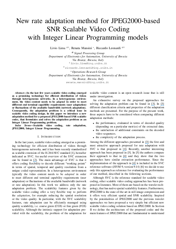 (PDF) New rate adaptation method for JPEG2000-based SNR Scalable Video Coding with Integer ...