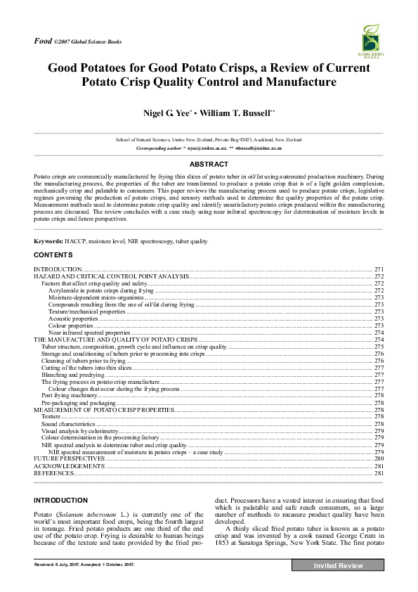 Good Potatoes for Good Potato Crisps, a Review of Current Potato Crisp ...