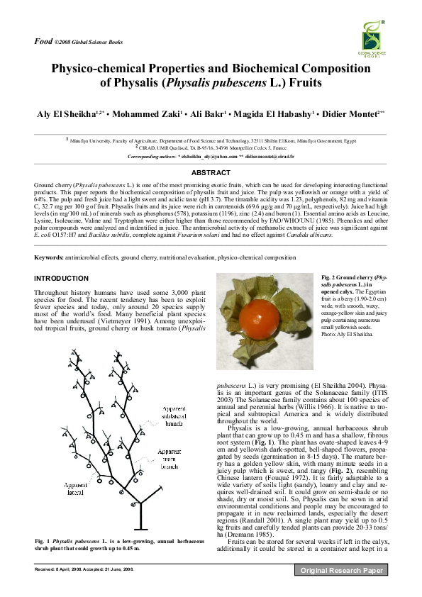Physico-chemical Properties and Biochemical Composition of Physalis ...