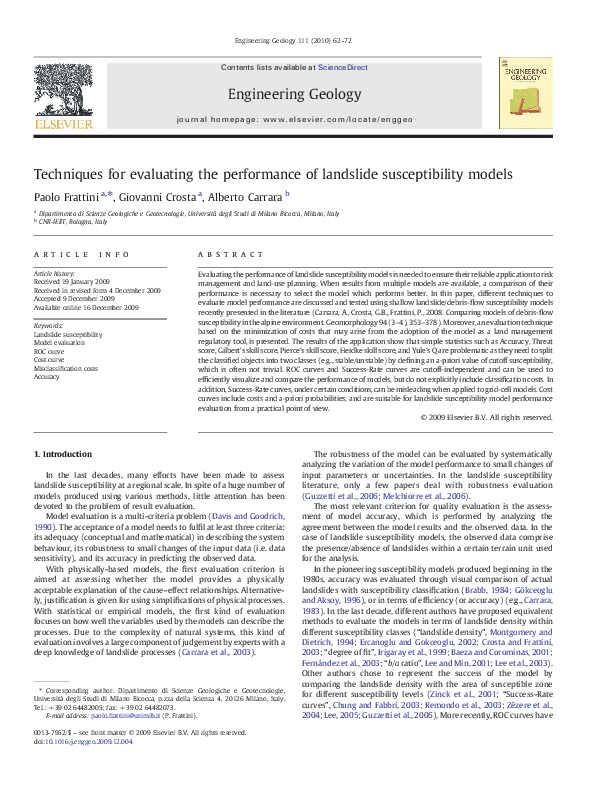 (PDF) Techniques for evaluating the performance of landslide susceptibility models