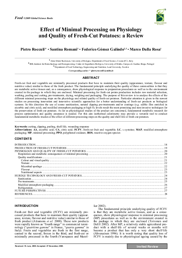 Effect of Minimal Processing on Physiology and Quality of Fresh-Cut ...