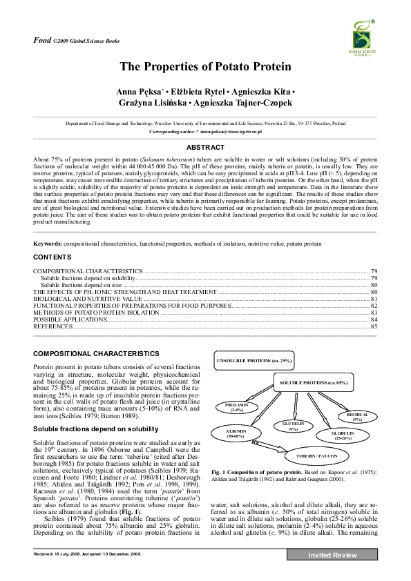 The Properties of Potato Protein