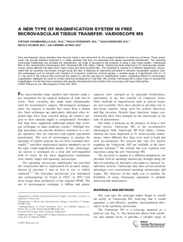 (PDF) A new type of magnification system in free microvascular tissue ...