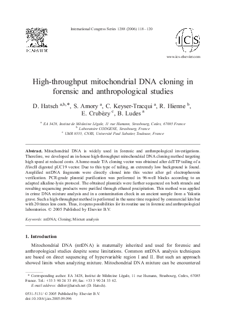 (PDF) High-throughput mitochondrial DNA cloning in forensic and ...