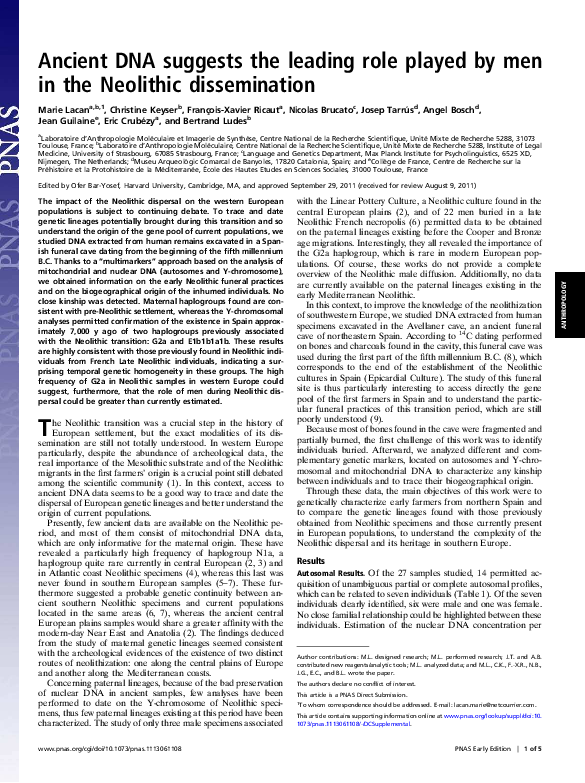 (PDF) Ancient DNA suggests the leading role played by men in the ...