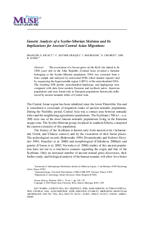 (PDF) Genetic Analysis of a Scytho-Siberian Skeleton and Its ...