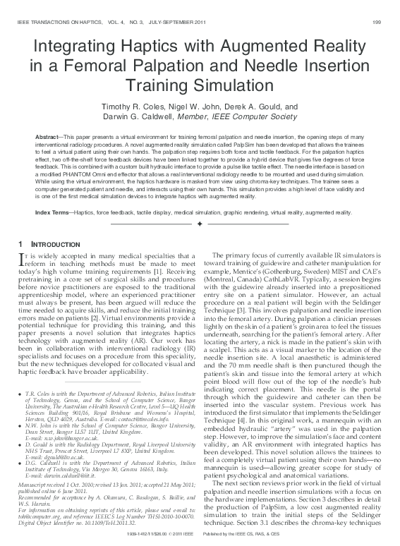 (PDF) Integrating haptics with augmented reality in a femoral palpation ...