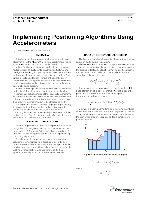Pdf Implementing Positioning Algorithms Using Accelerometers