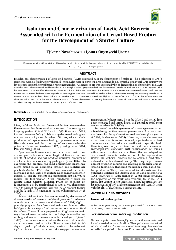 Isolation And Characterization Of Lactic Acid Bacteria Associated With