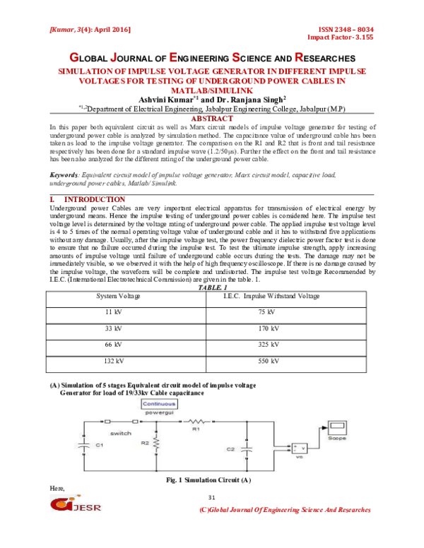 Pdf Simulation Of Impulse Voltage Generator In Different Impulse