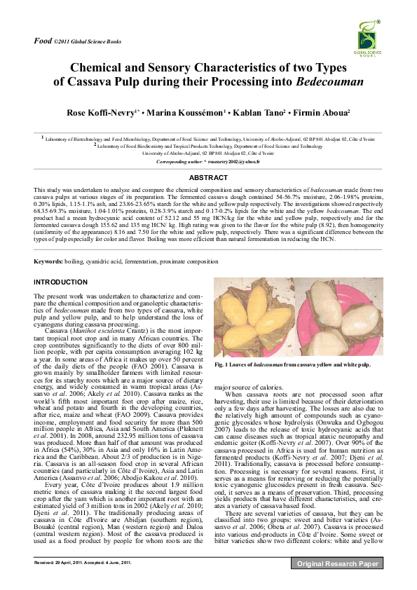 Chemical and Sensory Characteristics of two Types of Cassava Pulp ...