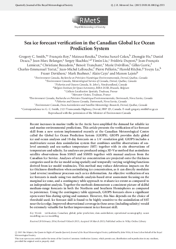 (PDF) Sea ice Forecast Verification in the Canadian Global Ice Ocean ...