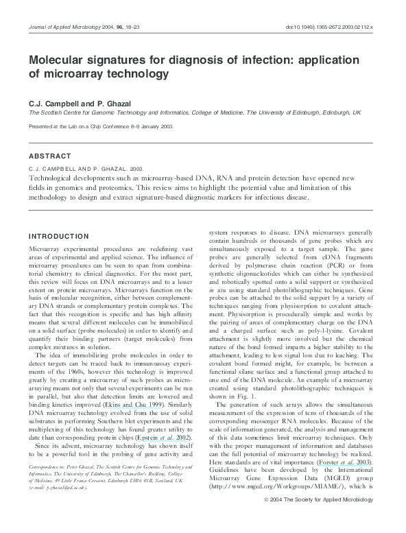 (PDF) Molecular signatures for diagnosis of infection: application of ...