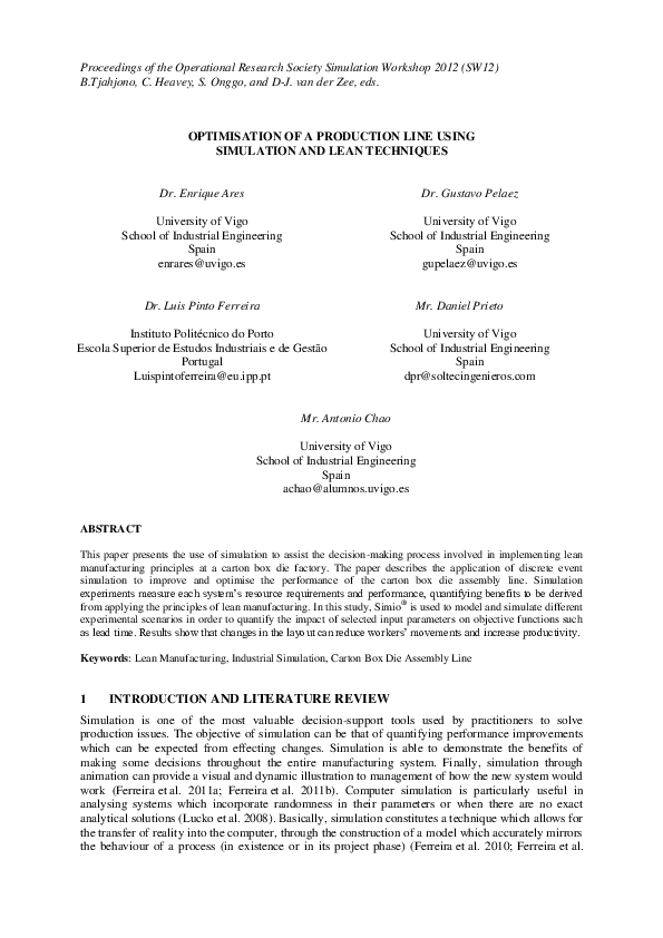 (PDF) [PDF]Optimisation of a Production Line using Simulation and