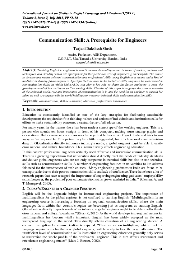 (PDF) Communication Skill: A Prerequisite for Engineers