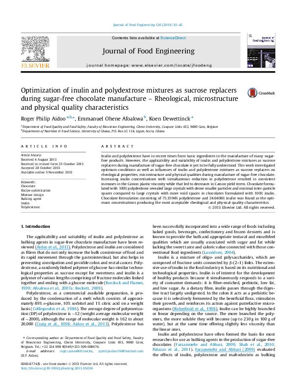 (PDF) Optimization of inulin and polydextrose mixtures as sucrose ...