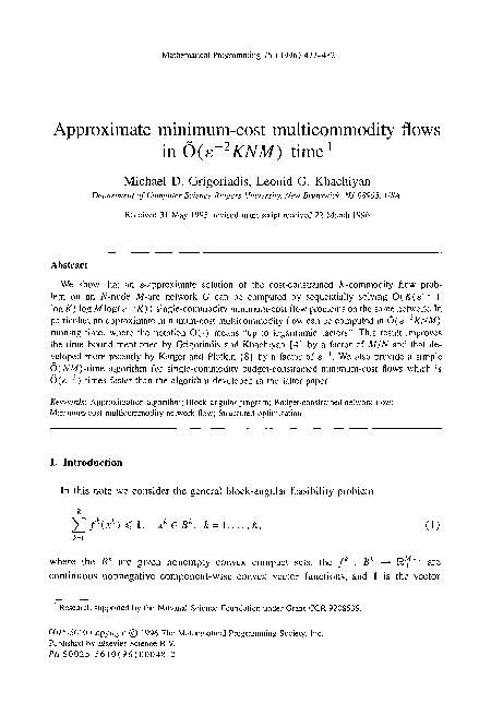 (PDF) Approximate minimum-cost multicommodity flows in Õ(epsilon-2KNM) time