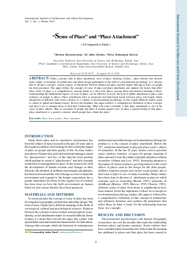(PDF) Sense of Place and Place Attachment