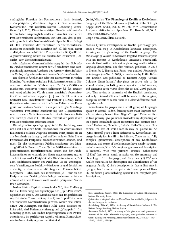 Review of: Quint, Nicolas: The Phonology of Koalib