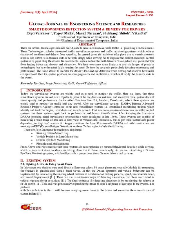 Pdf Smart Drowsiness Detection System And Remedy For Drivers