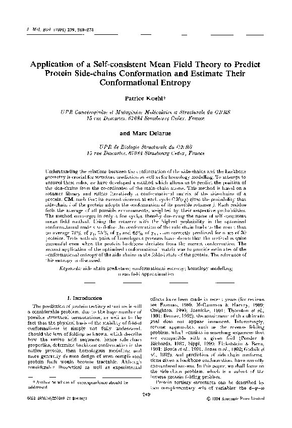 Pdf Application Of A Self Consistent Mean Field Theory To Predict