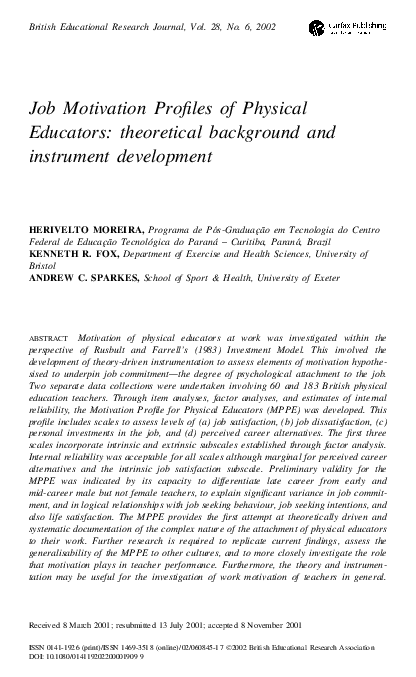 (PDF) Job Motivation Profiles of Physical Educators: Theoretical ...