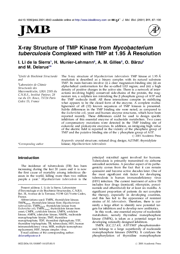 (PDF) X-ray structure of TMP kinase from Mycobacterium tuberculosis ...