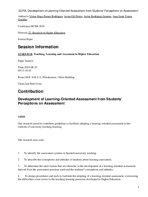 (PDF) Development of Learning-Oriented Assessment From Students' Perceptions on Assessment