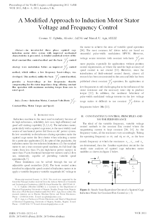 Pdf A Modified Approach To Induction Motor Stator Voltage And Frequency Control