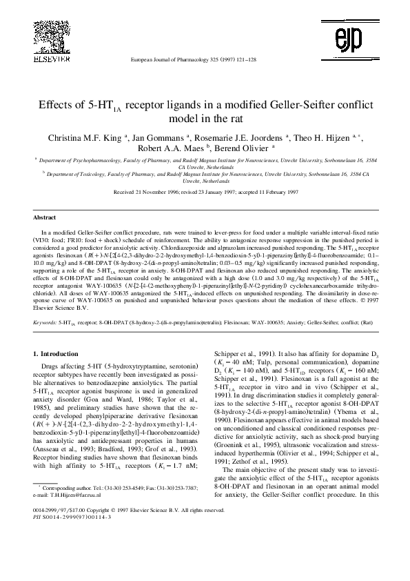 (PDF) Effects of 5-HT1A receptor ligands in a modified Geller-Seifter ...