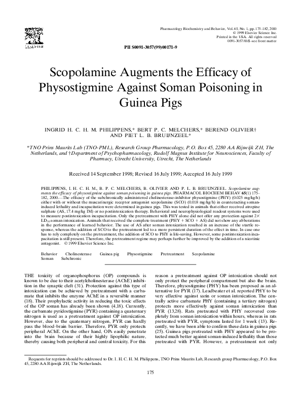 (PDF) Scopolamine Augments the Efficacy of Physostigmine Against Soman ...