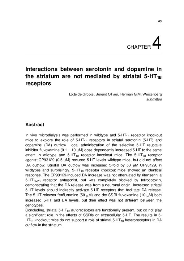 (PDF) Interactions between serotonin and dopamine in the striatum are not mediated by striatal 5 ...