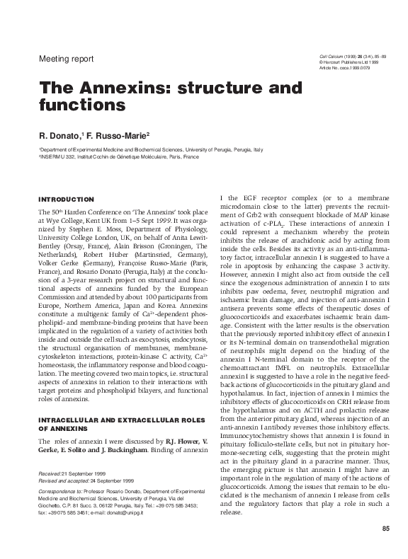 (PDF) The Annexins: structure and functions