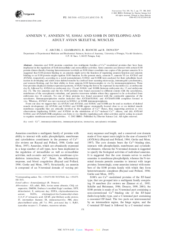 (PDF) Annexin V, annexin VI, S100A1 and S100B in developing and adult ...
